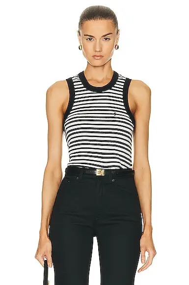 Saint Laurent Jersey Tank Top In Black - Noir & Natural